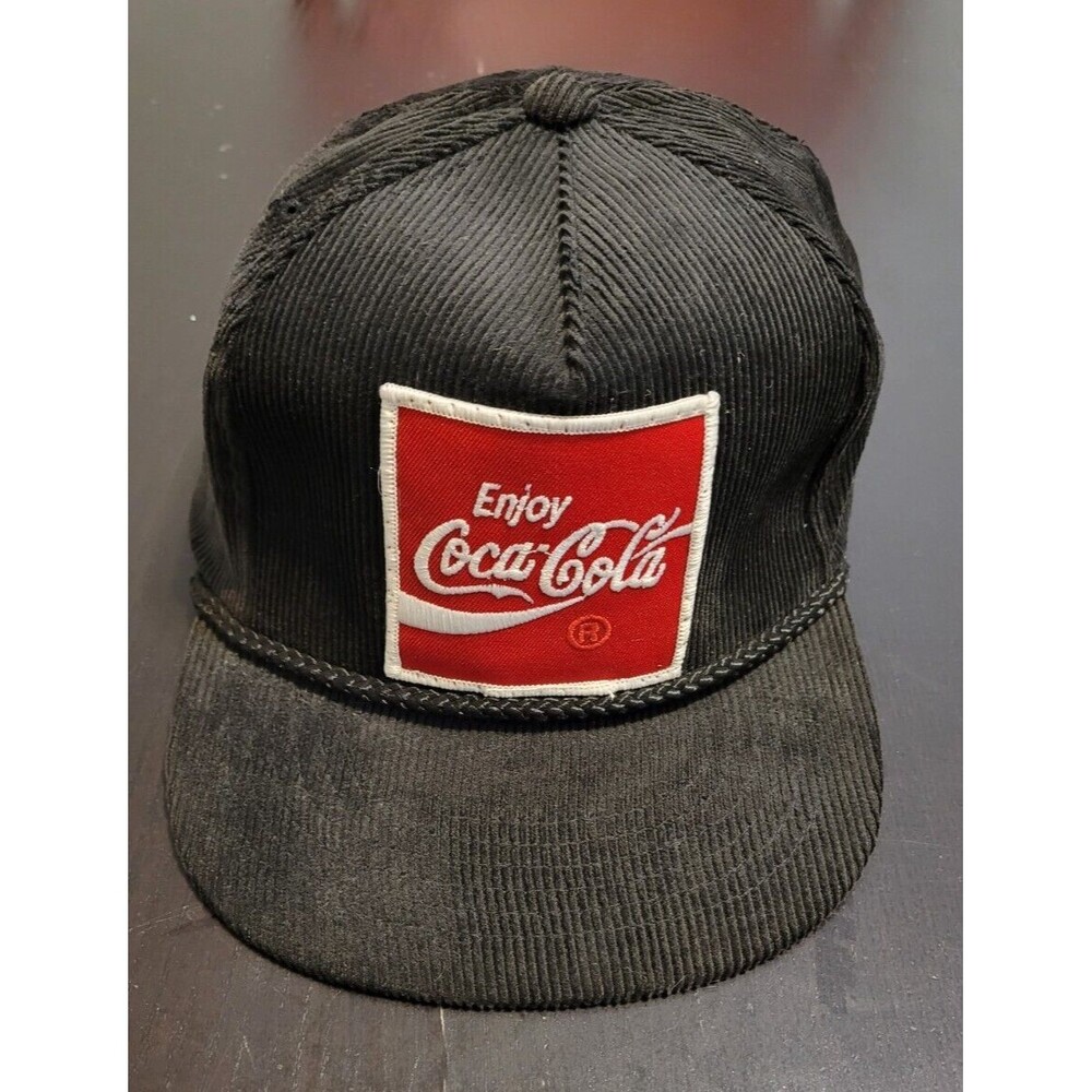 Coca Cola Black Corduroy Rope Hat Snapback Cap 80s 90… - Gem